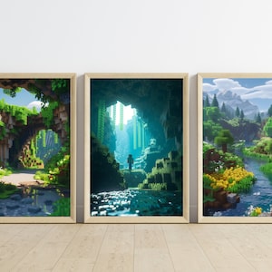 Set of 6 Minecraft Poster, Minecraft Wall Art, Minecraft Landscape ...