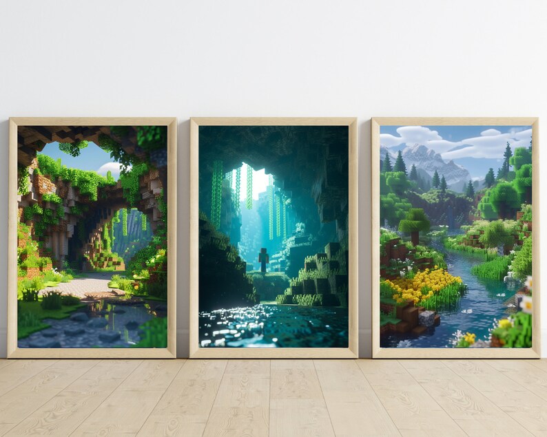 Set of 6 Minecraft Poster, Minecraft Wall Art, Minecraft Landscape ...