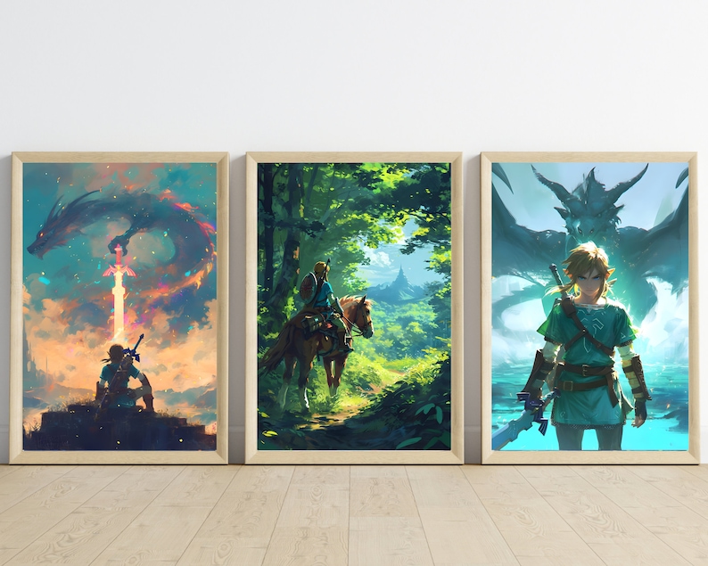 Legend of Zelda Poster Set – BOTW Dragon Art for Bedroom or Gaming Room ...