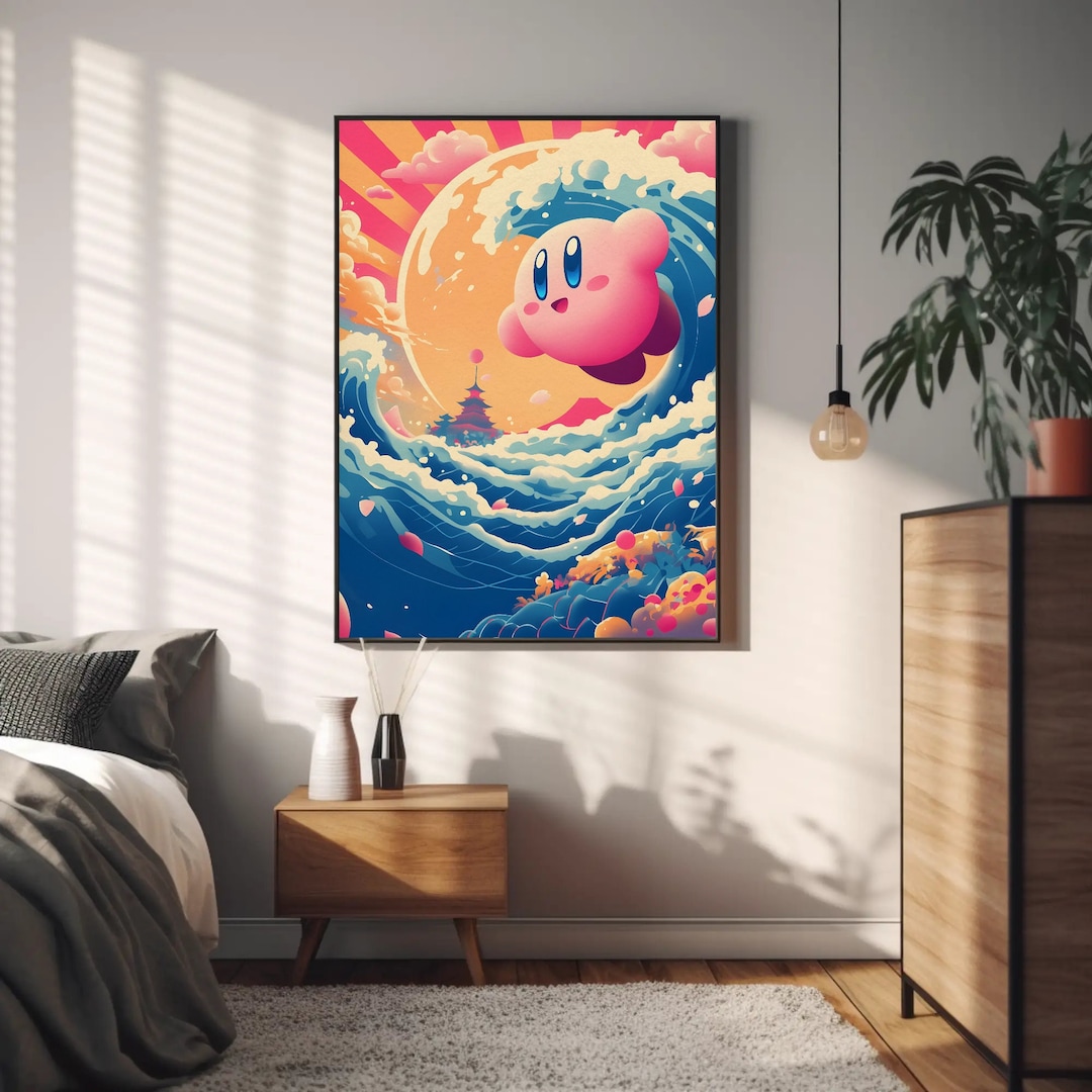Kirby Poster, Kirby Japanese Tapestry, Printable Wall Art, Great Wave ...