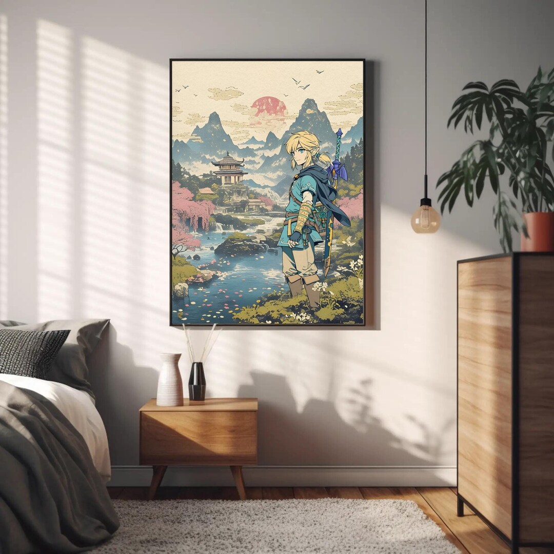 Link From Zelda Tears of the Kingdom, Japanese Tapestry, BOTW, Legend ...
