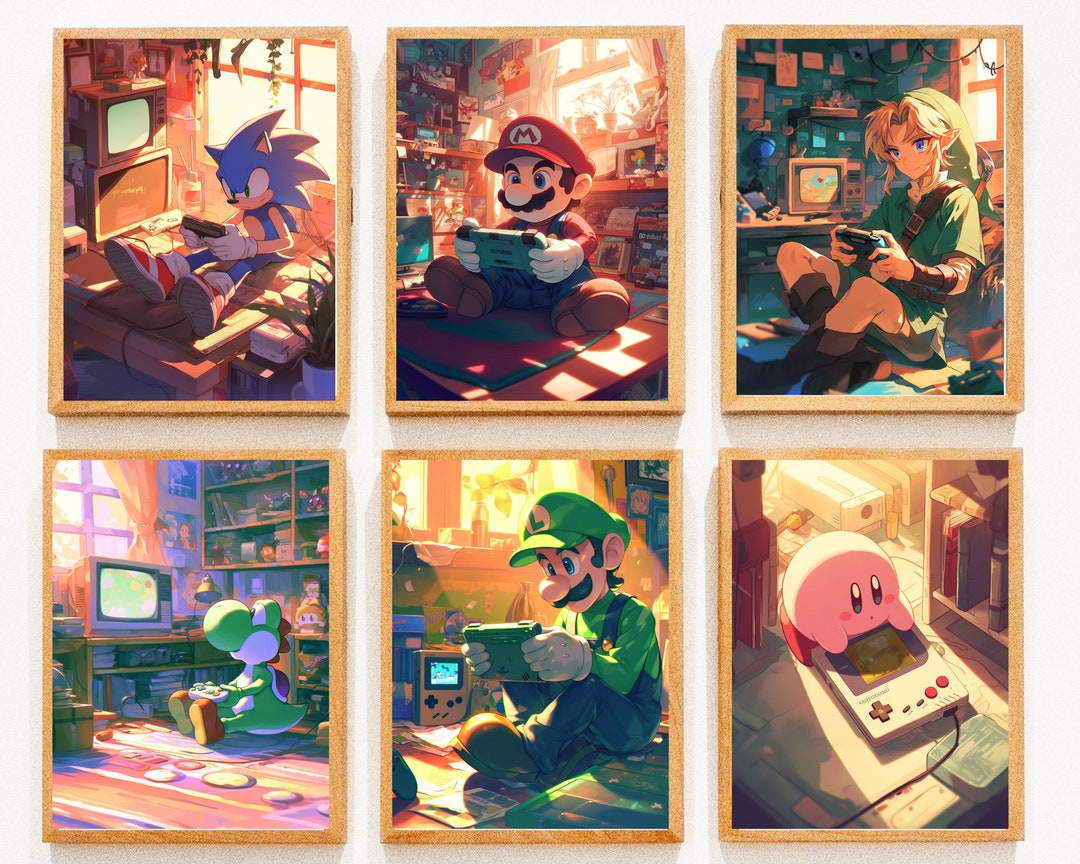 Mario Retro Gaming Poster, Video Game Poster Bundle, Mario, Kirby ...