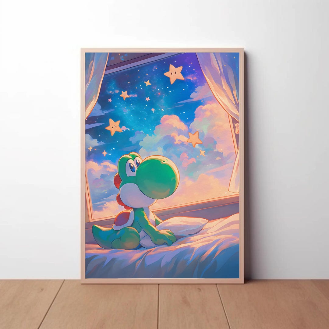 Yoshi Poster, Yoshi in Bed, Kids Room Decor, Video Game Poster ...