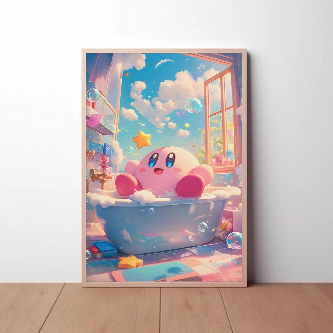 Kirby on Bathtub Poster, Cute Kirby Art Print, Kirby Anime Poster ...