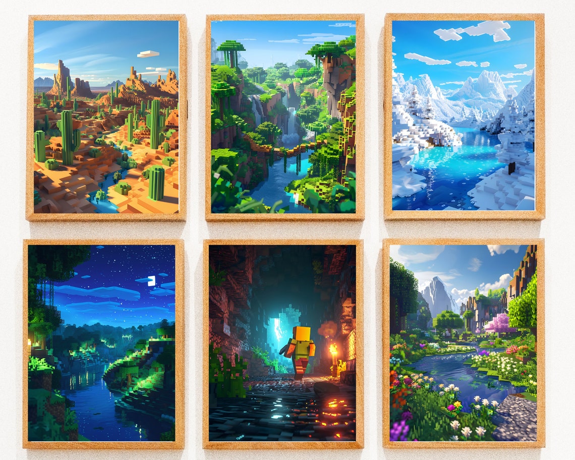 Set of 6 Minecraft Poster, Minecraft Wall Art, Minecraft Landscape ...