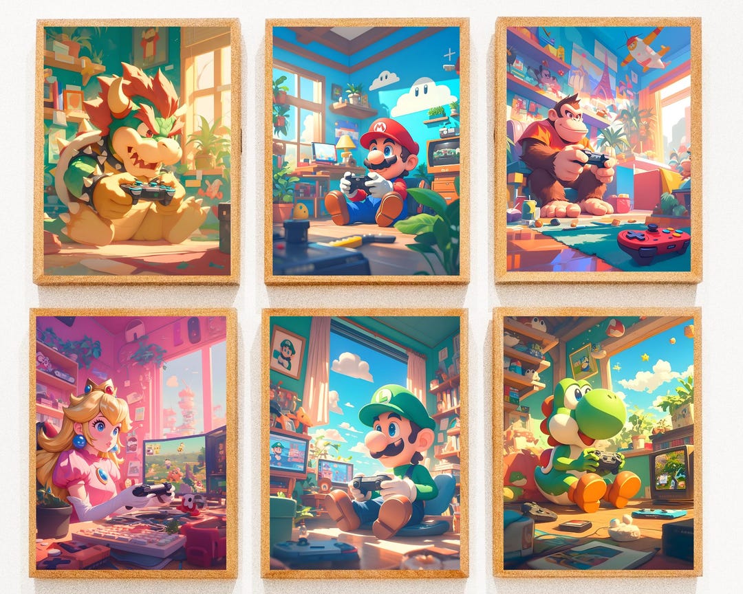 Set of Famous Games Characters Mario Ps5 Poster, Gameboy Mario Poster ...