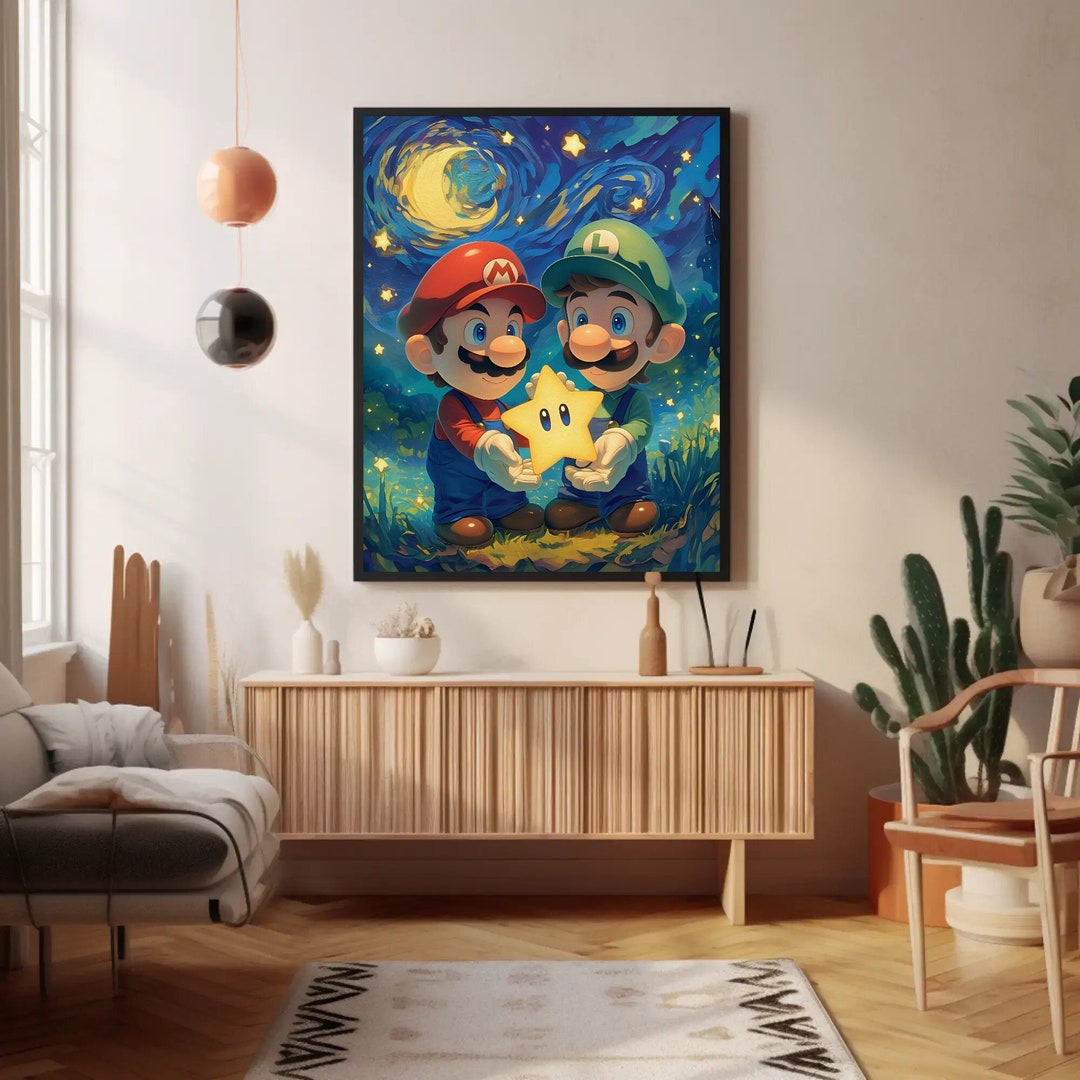 Super Mario and Luigi in Van Gogh Style, Gaming Poster, Printable Wall ...
