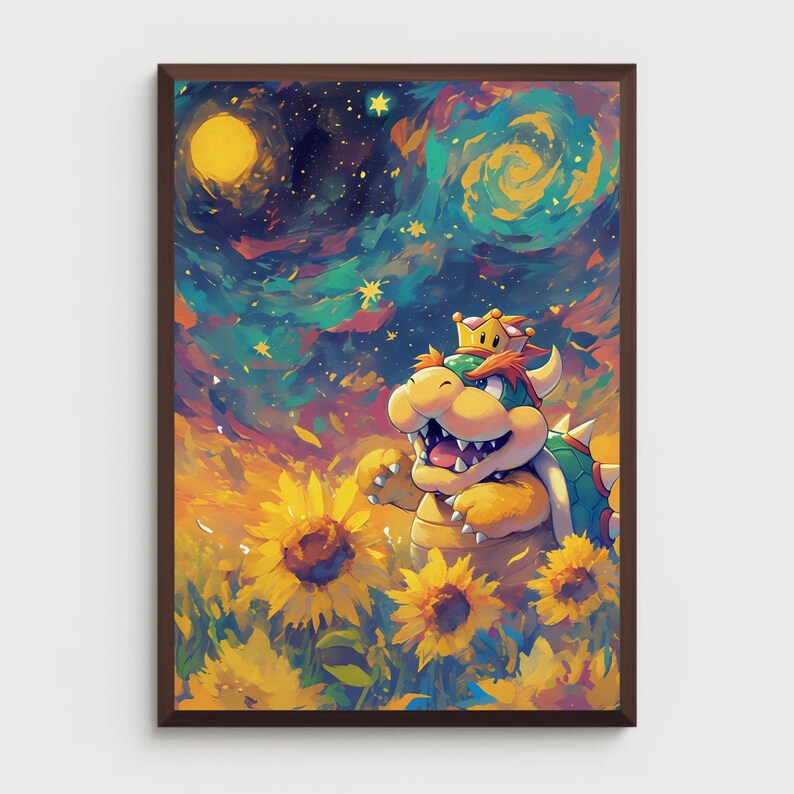 Van Gogh Super Mario Bros Poster: Sunflower Van Gogh Style Gaming Art ...