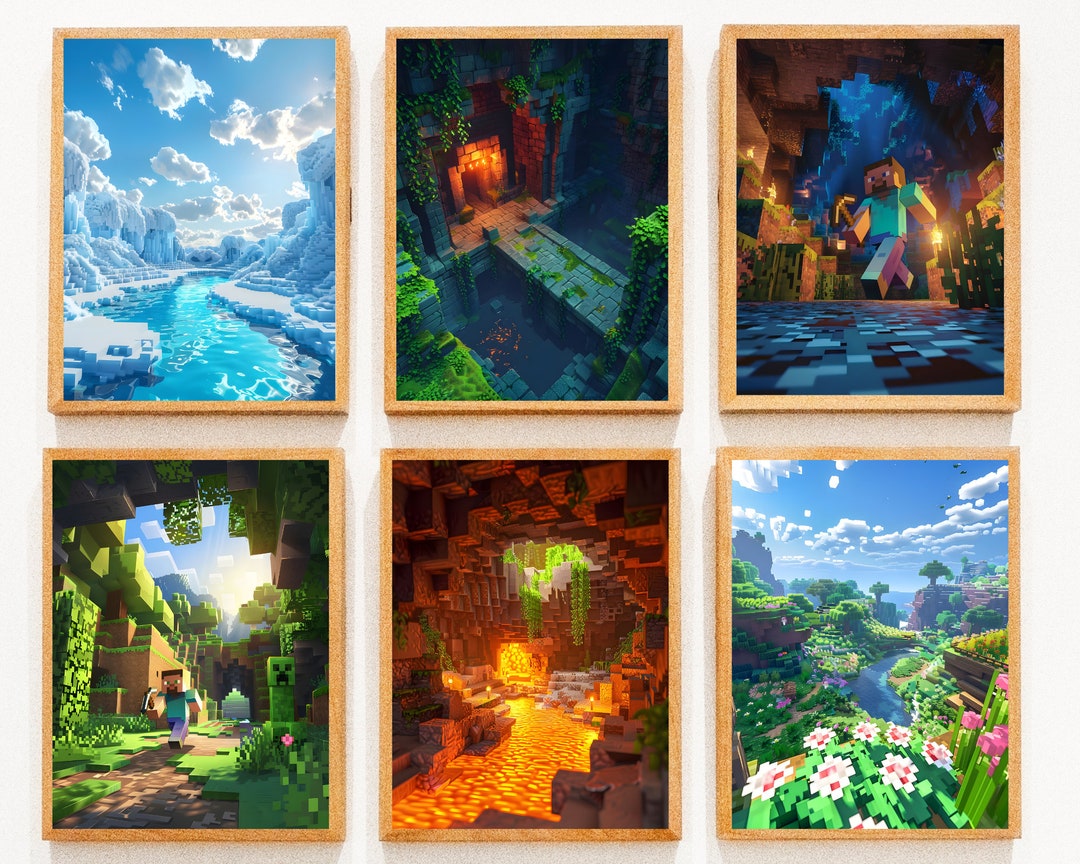 Set mit 6 Minecraft-Postern, Minecraft-Wandkunst, Minecraft-Landschaft ...