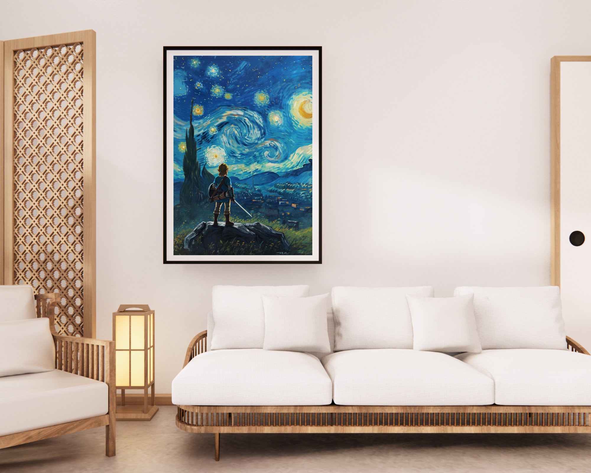 Link From Zelda BOTW Poster Van Gogh, TOTK, the Starry Night, Vintage ...