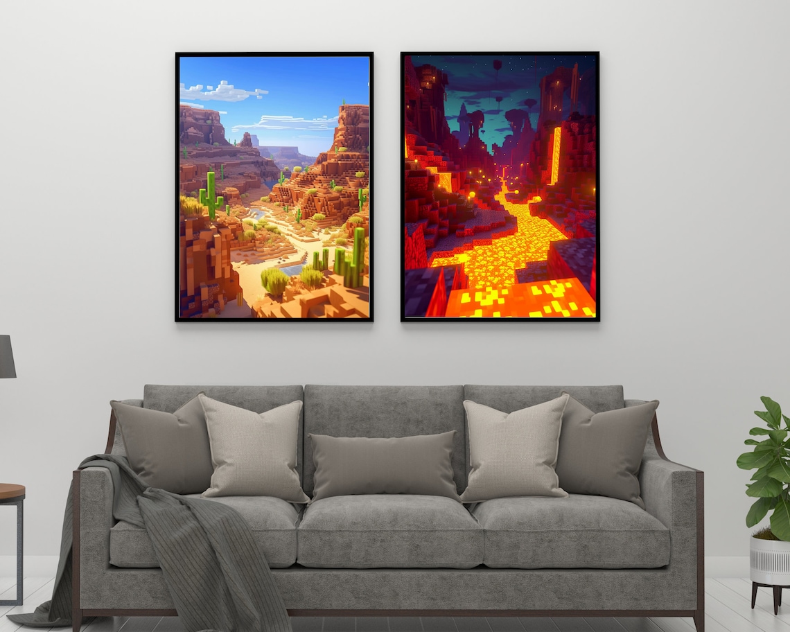 Set of 6 Minecraft Poster, Minecraft Wall Art, Minecraft Landscape ...