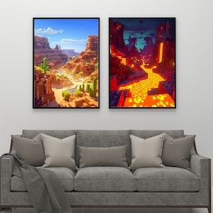 Set of 6 Minecraft Poster, Minecraft Wall Art, Minecraft Landscape ...