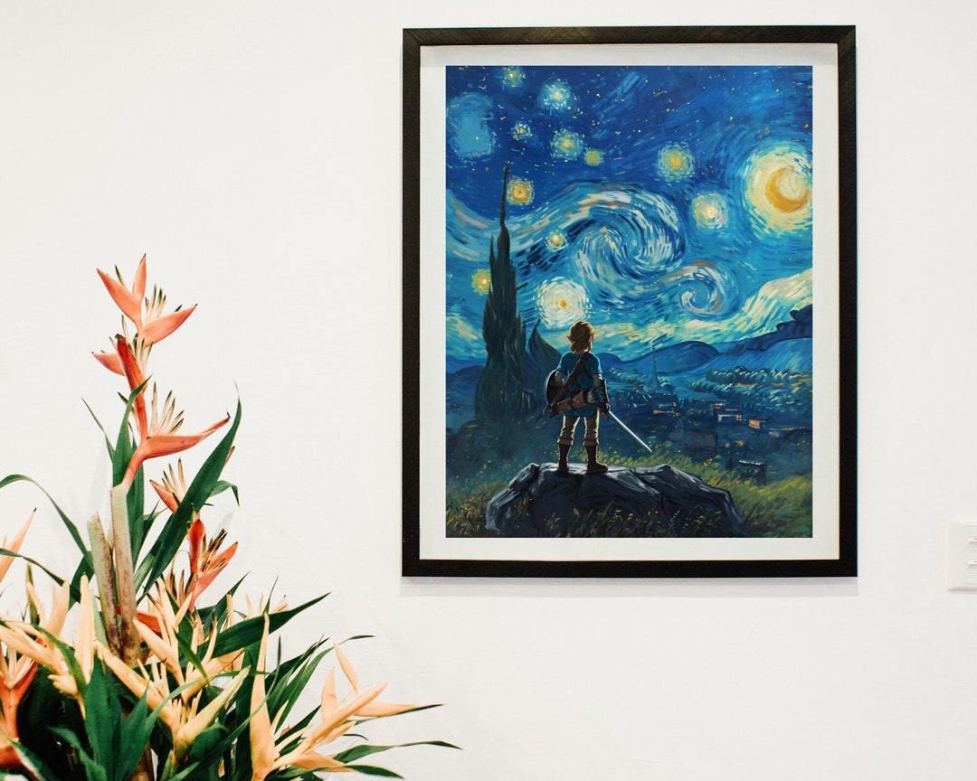 Link From Zelda BOTW Poster Van Gogh, TOTK, the Starry Night, Vintage ...
