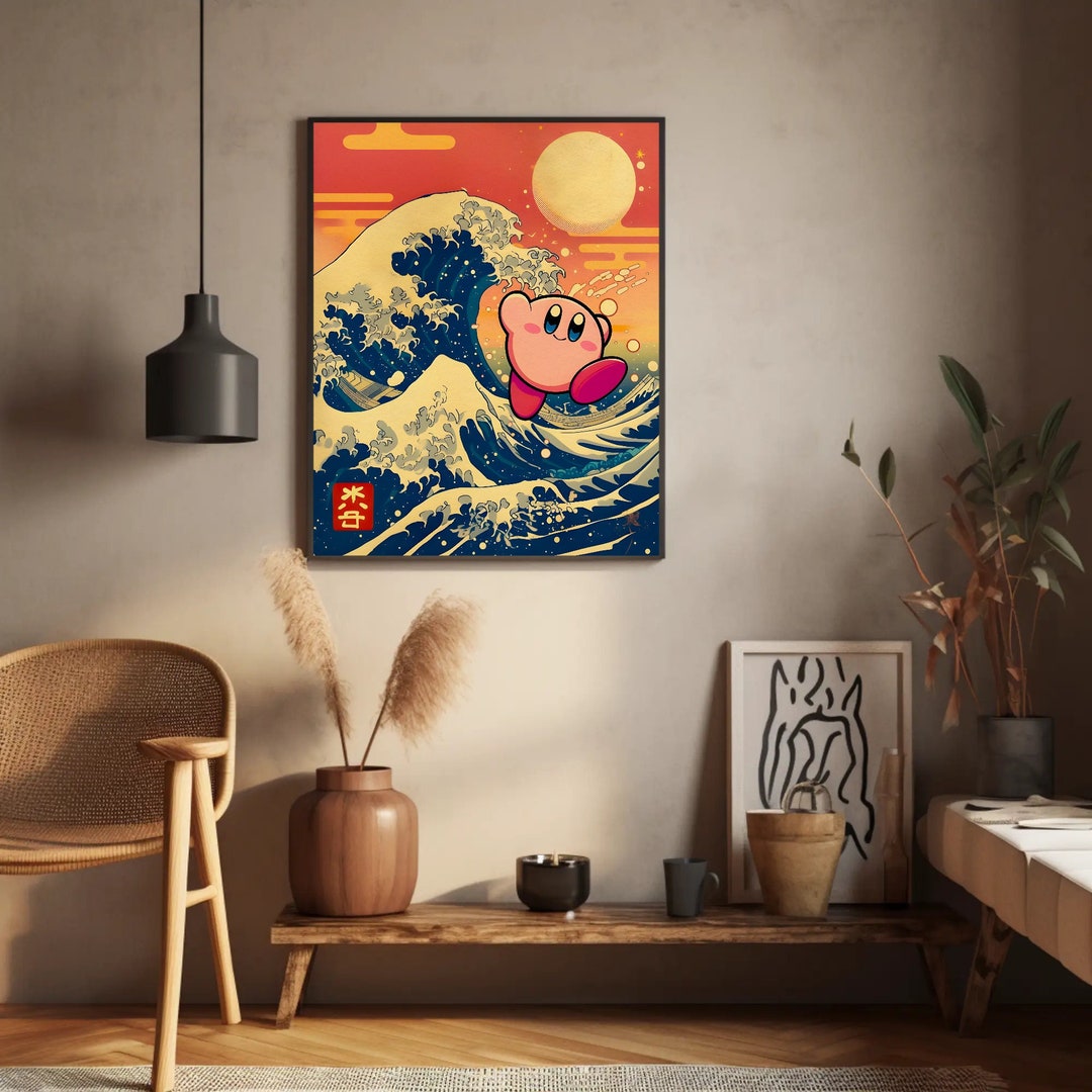 Kirby Poster, Kirby Japanese Tapestry, Printable Wall Art, Great Wave ...