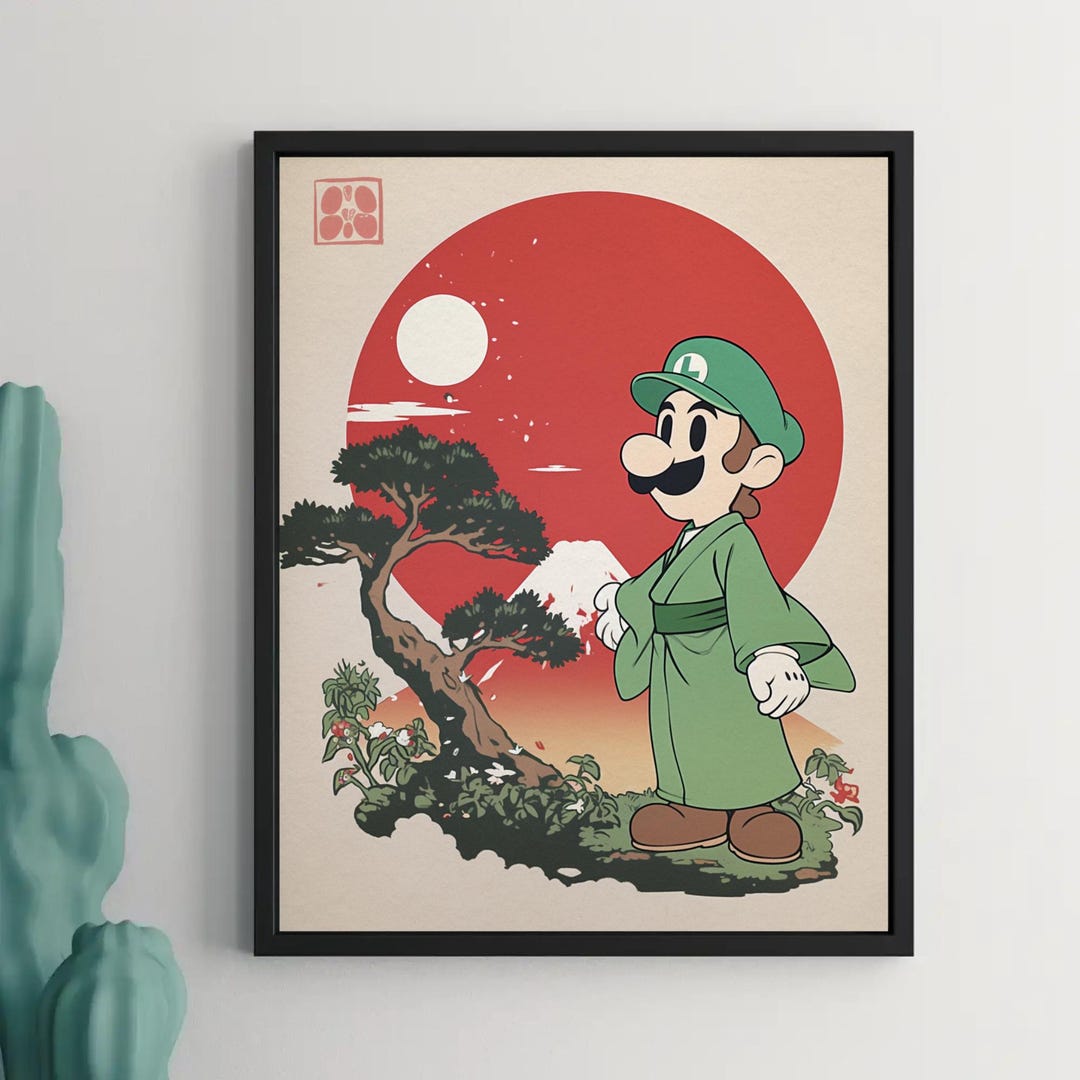 Luigi From Mario in Japanese Poster, Japanese Tapestry, Super Mario ...