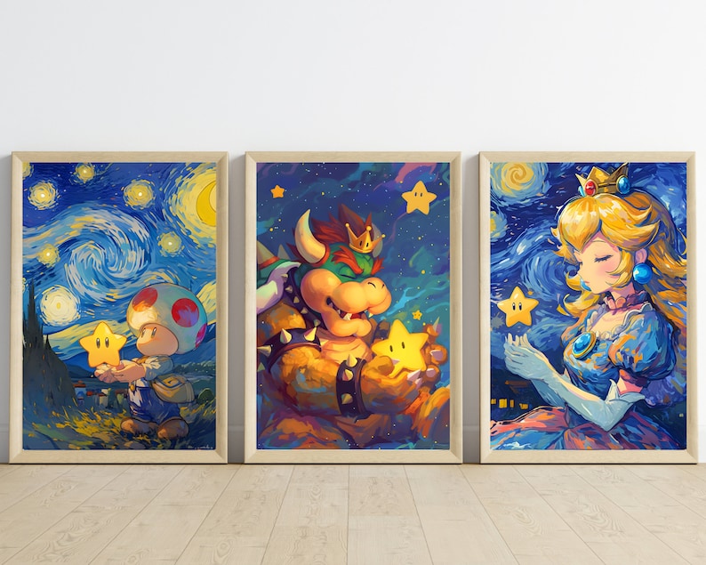 Printable Super Mario Poster: Van Gogh Starry Night Nursery Wall Art - Etsy