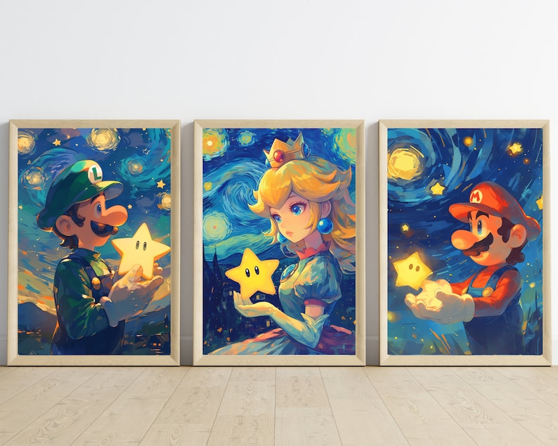 Super Mario Bros Art Print: Van Gogh the Starry Night Gaming Poster - Etsy