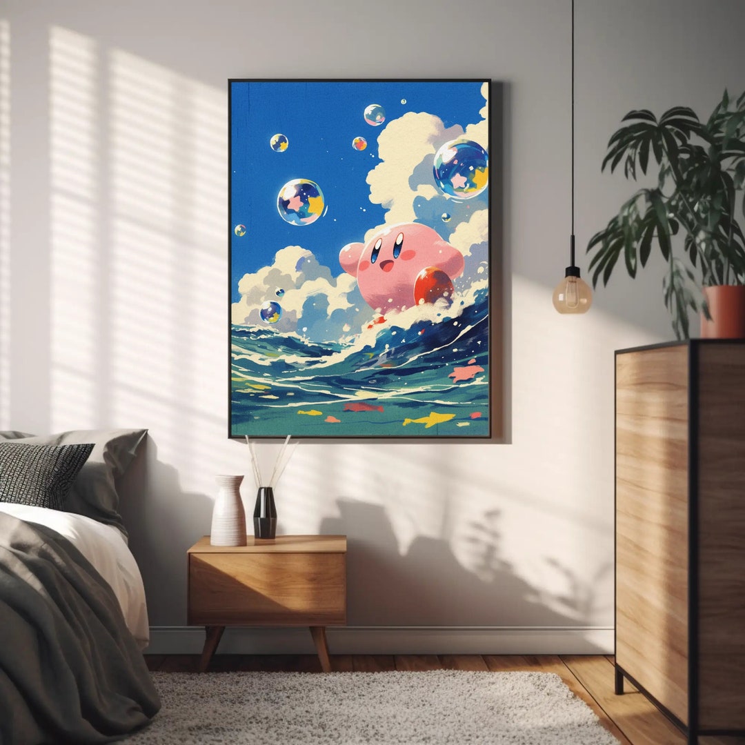 Kirby Poster in Beach for Summer, Kirby Dream Land, Anime Poster ...