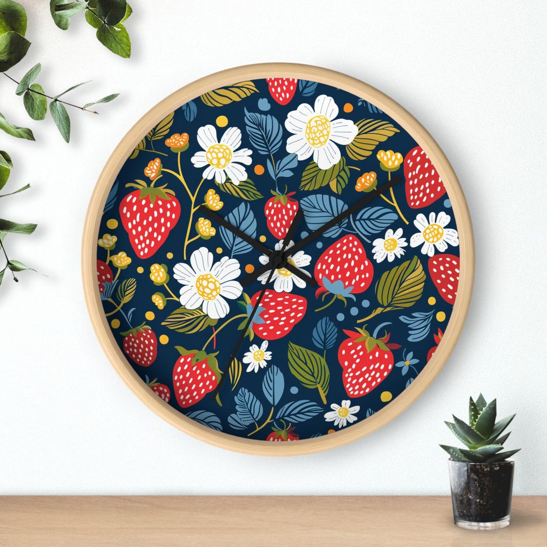 Strawberry Pattern Wall Clock, Kitchen Clock, Fruit Design Clock, Cute ...