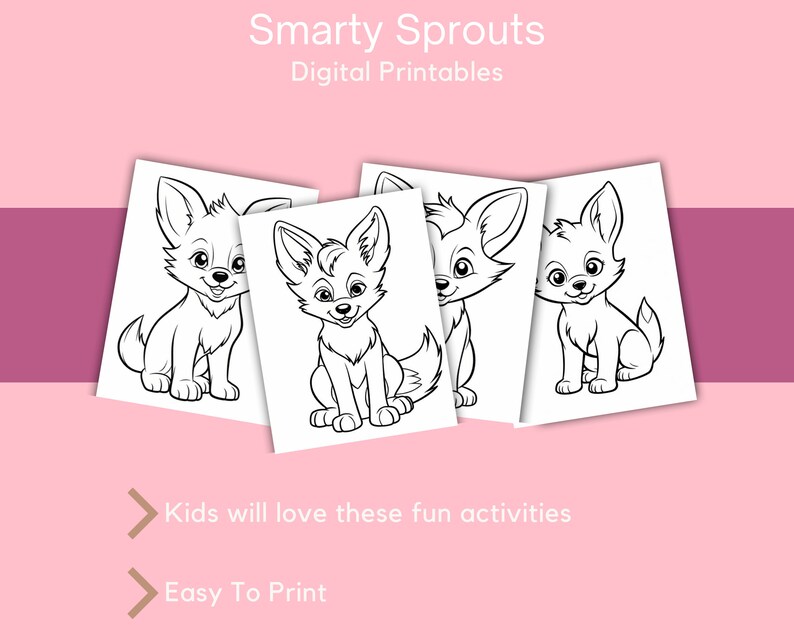 Kids Coloring Page Set, Printable Instant Download, Cute Animal ...