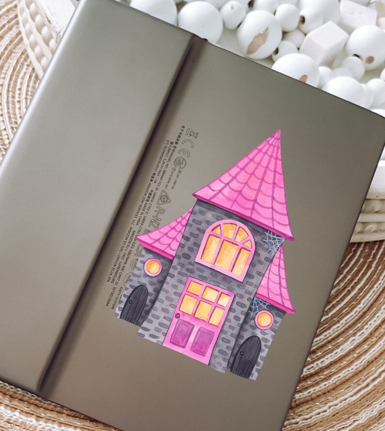 Device Sticker Pink Haunted House Decal Halloween Fall Autumn Ghosts ...