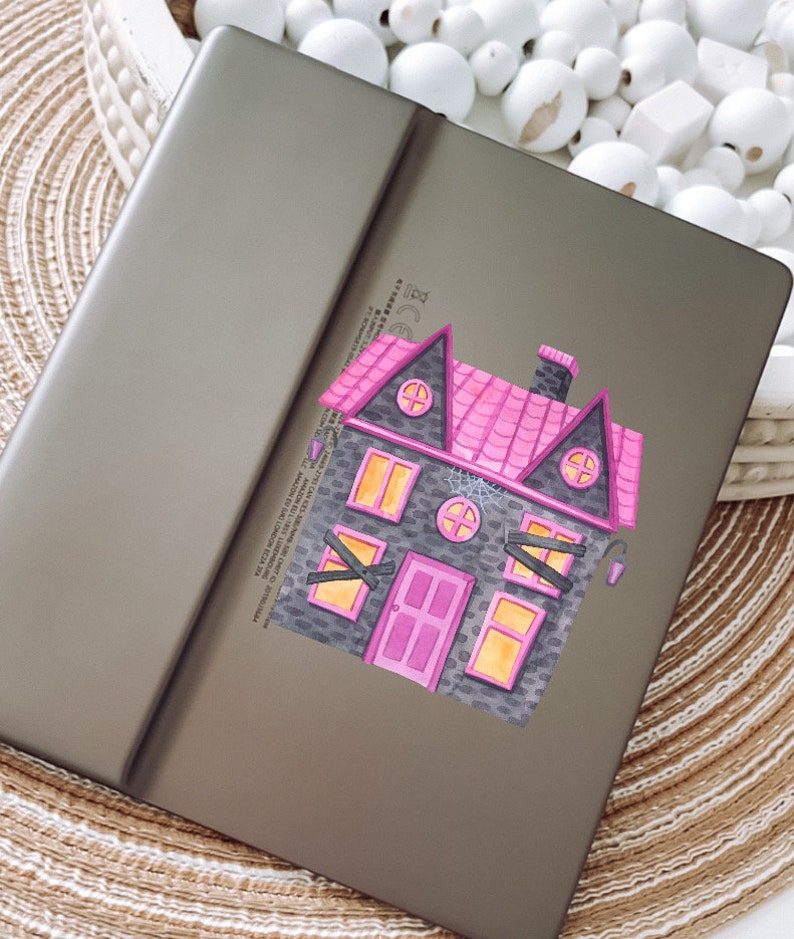 Device Sticker Pink Haunted House Decal Happy Halloween Fall Autumn ...