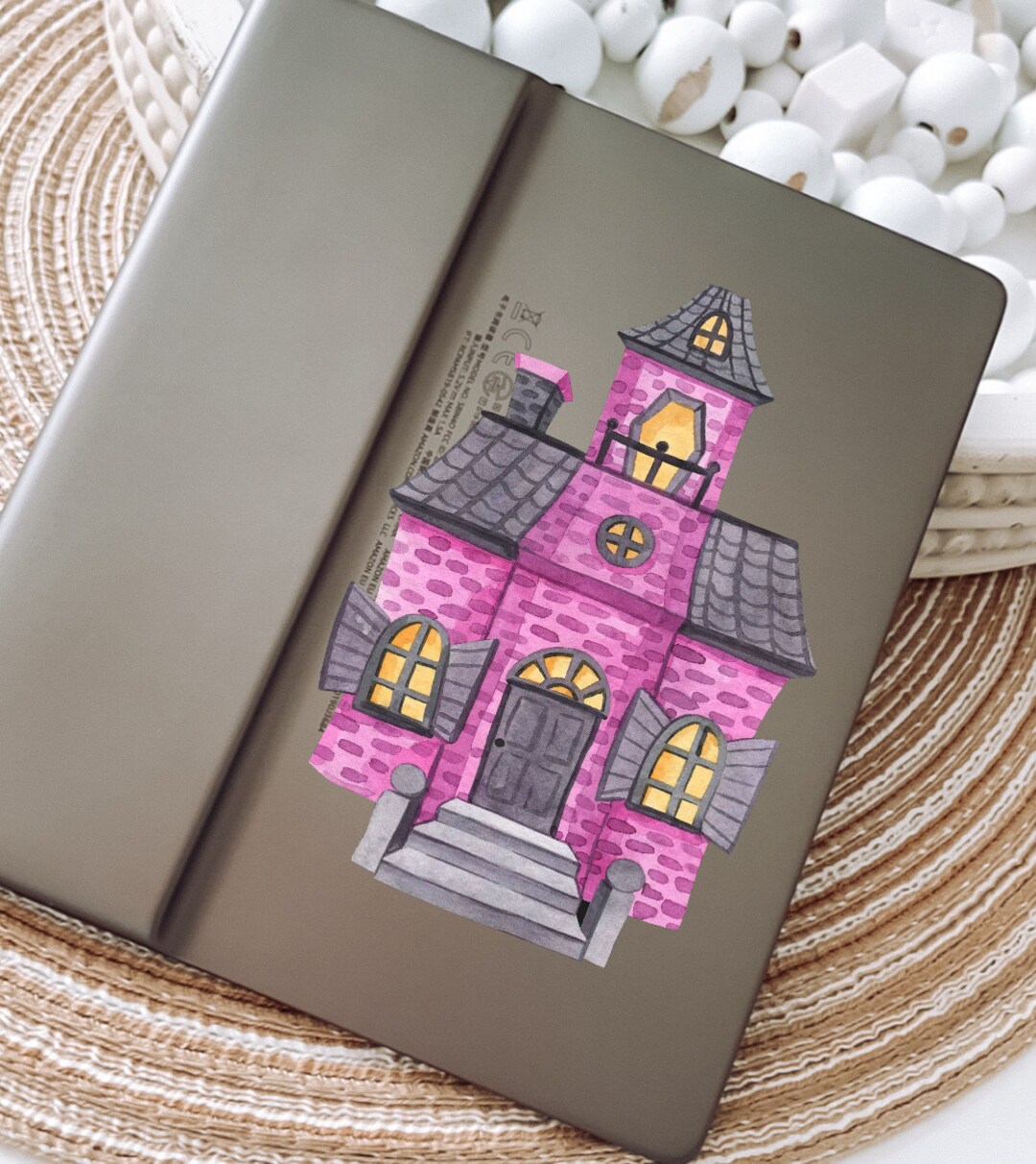 Device Sticker Pink Haunted House Decal Halloween Fall Autumn Ghosts ...