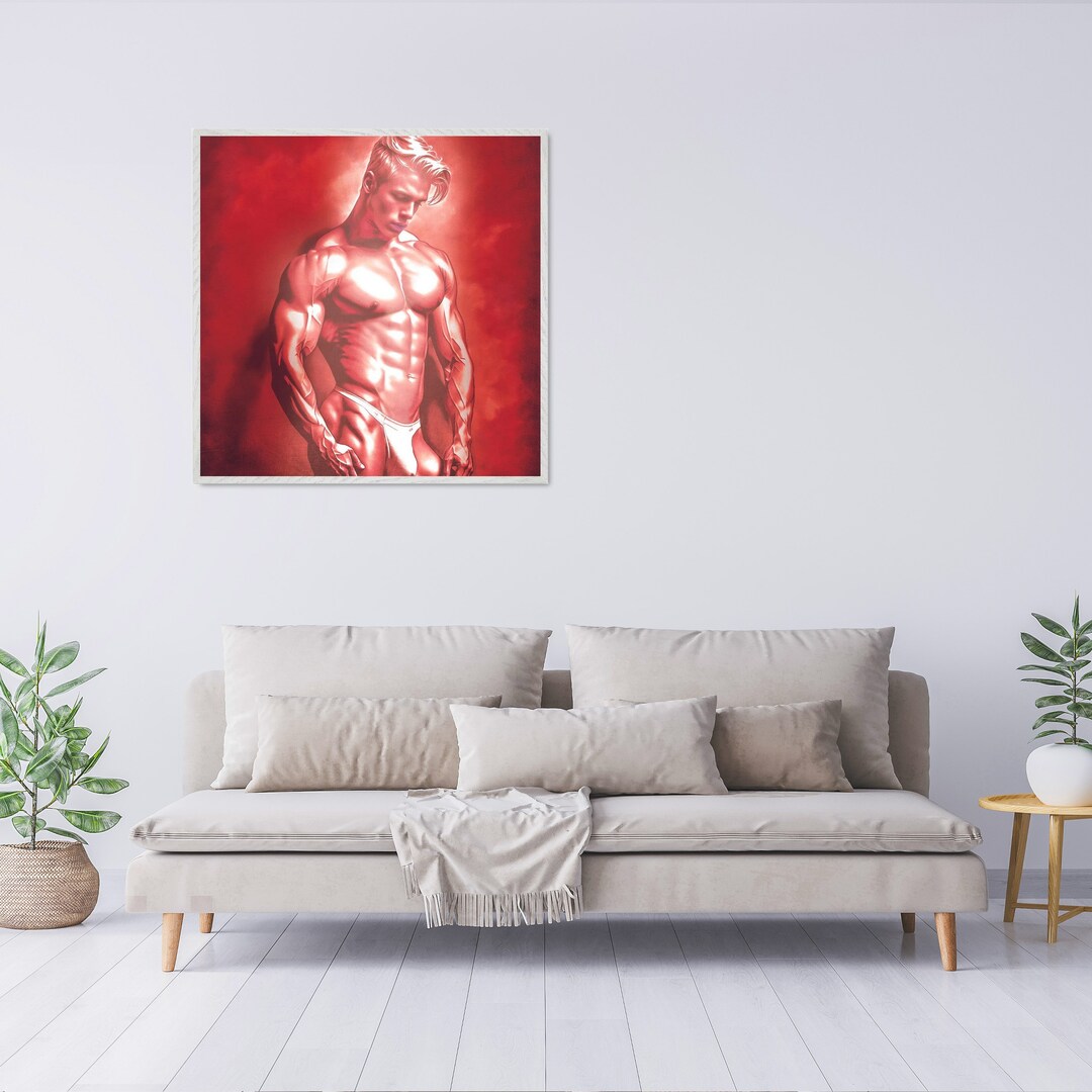 Shaft of Light red Gay Wall Art Print, Gay Model Jensen Agard Gay Gift Canvas, Poster and Framed ...