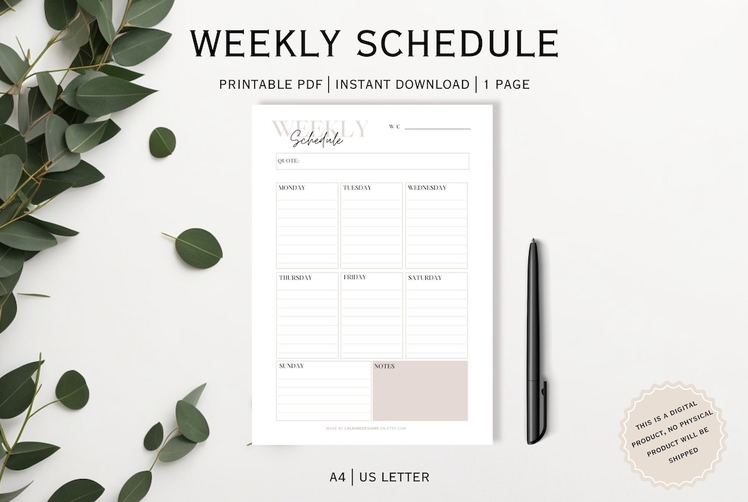 Printable Weekly Planner PDF, Printable Weekly Schedule, Weekly ...