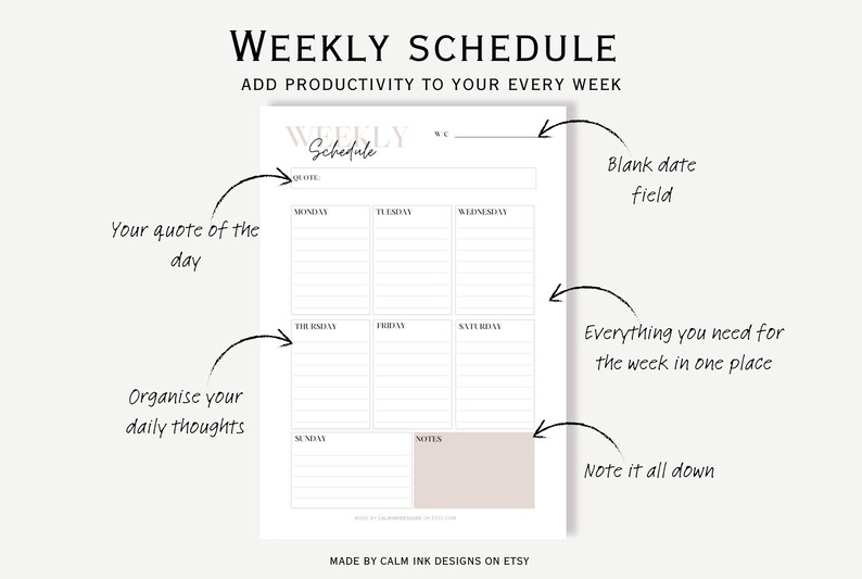 Printable Weekly Planner PDF, Printable Weekly Schedule, Weekly ...