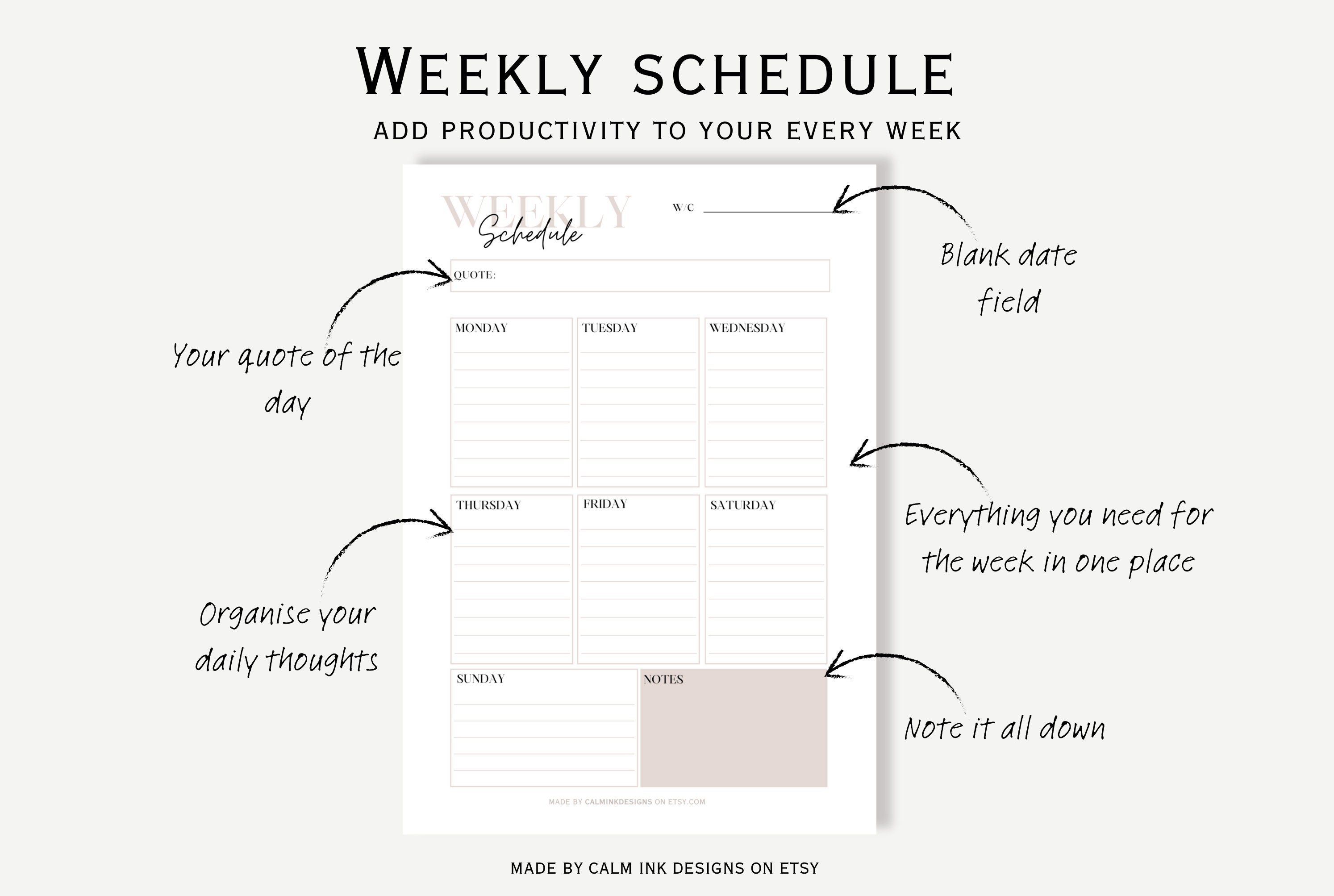 Printable Weekly Planner PDF, Printable Weekly Schedule, Weekly ...