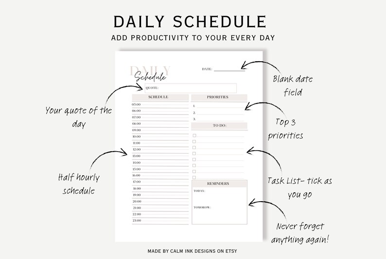 Printable Daily Planner PDF, Printable Daily Hourly Schedule ...