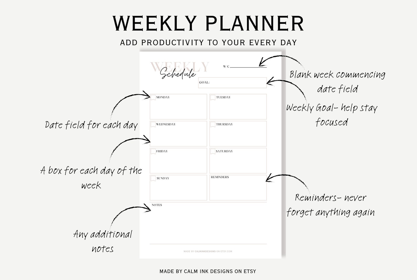 Printable Weekly Planner Template PDF, 7 Day Weekly Organiser ...