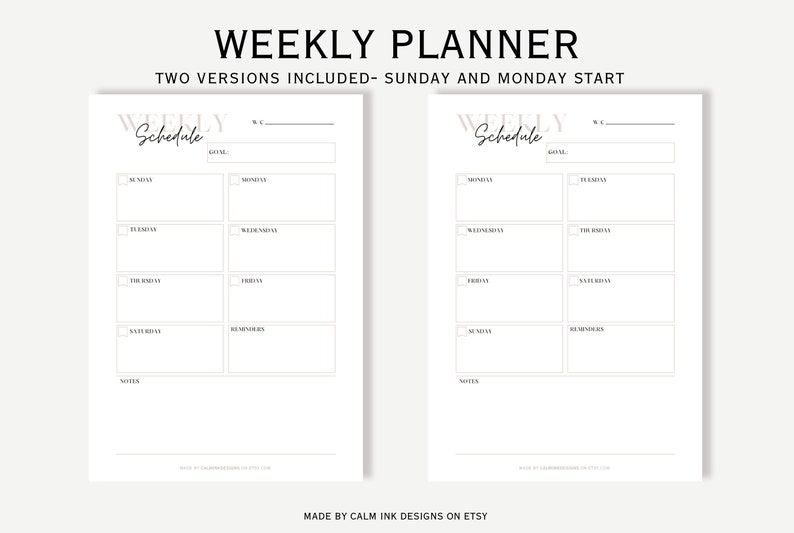 Printable Weekly Planner Template PDF, 7 Day Weekly Organiser ...