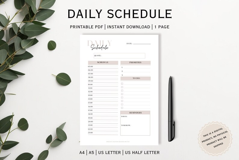 Printable Daily Planner PDF, Printable Daily Hourly Schedule ...