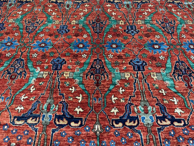 9x12 Bidjar Area Rug - Red Blue Green Hand Knotted Afghan Veg Dyes Wool Rug - Tribal Design Rug ...