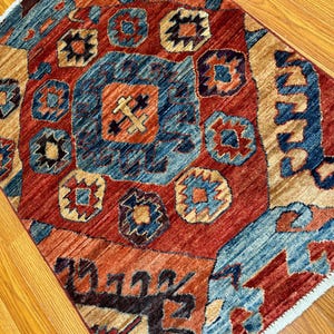 2x3 Small Accent Rug - Red Afghan Hand Knotted Veg Dye Wool Rug - Small ...