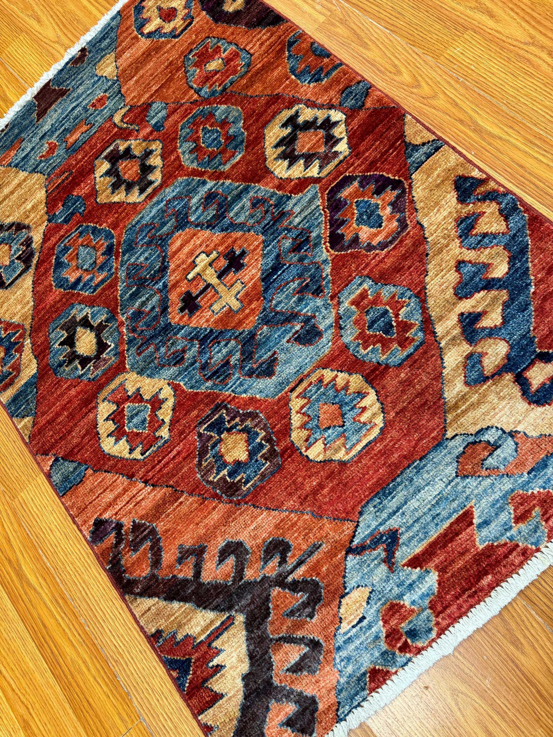 2x3 Small Accent Rug - Red Afghan Hand Knotted Veg Dye Wool Rug - Small ...