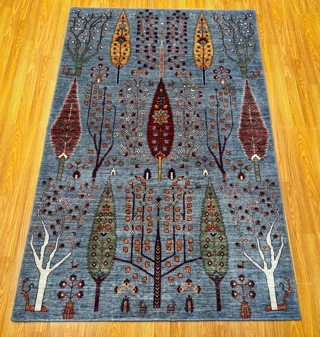 4x6 Cypress Tree Gabbeh Rug Blueish Gray Hand Knotted Rug Afghan Rug ...