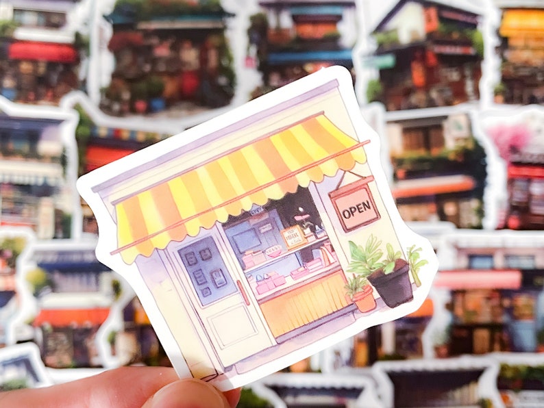 Cartoon Japanese Building Sticker Set - Etsy