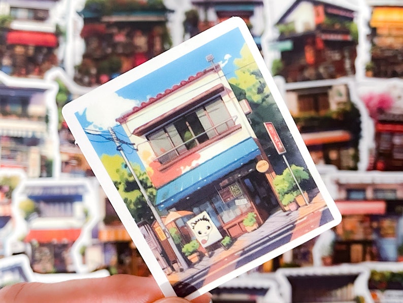 Cartoon Japanese Building Sticker Set - Etsy