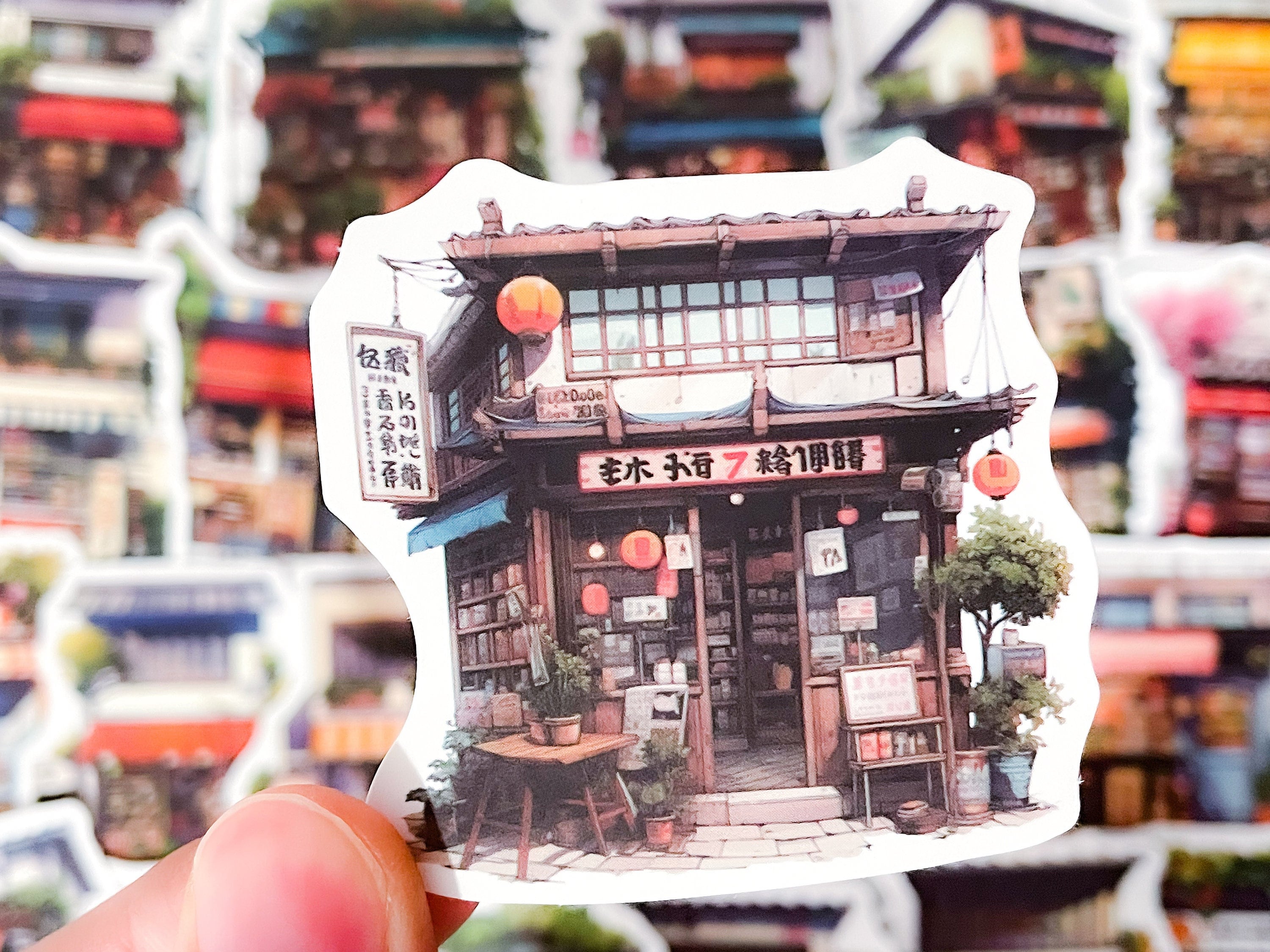 Cartoon Japanese Building Sticker Set - Etsy