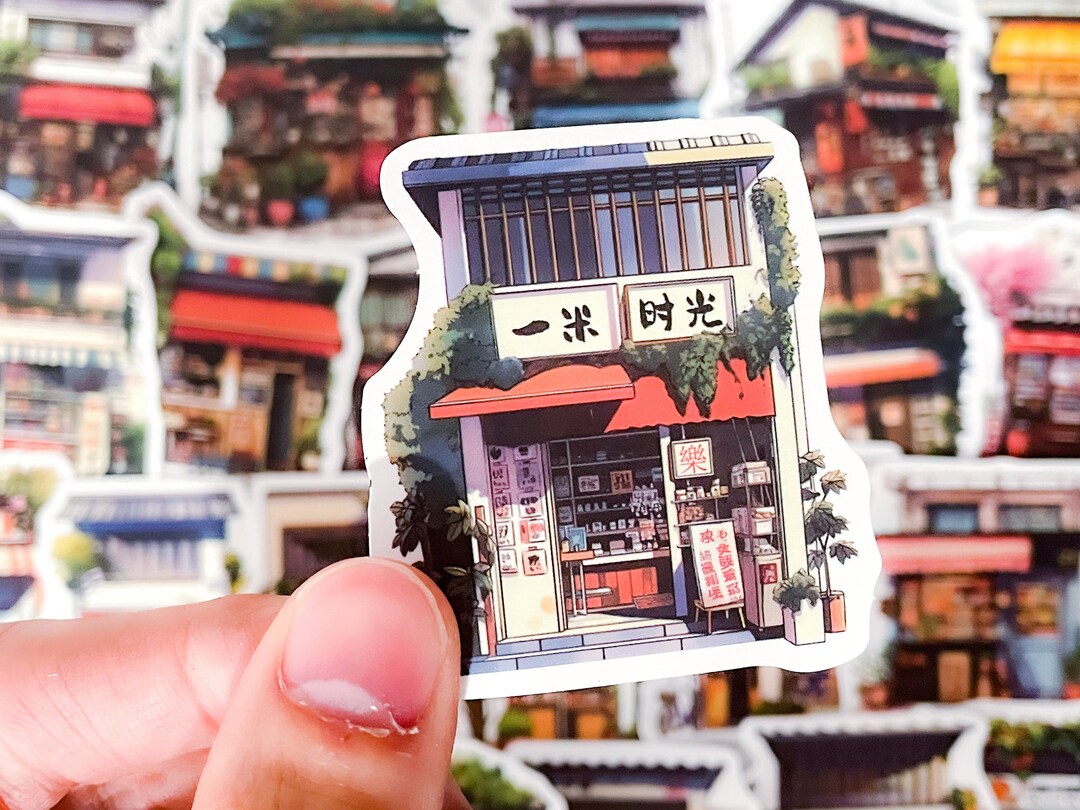 Cartoon Japanese Building Sticker Set - Etsy