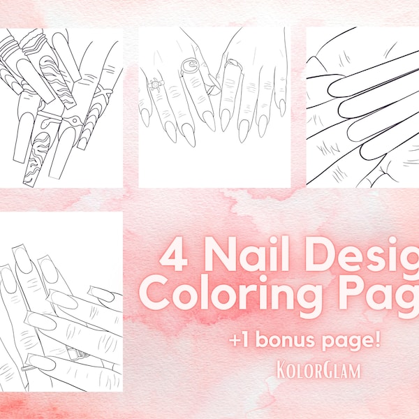 Nail Design Coloring Pages - Etsy
