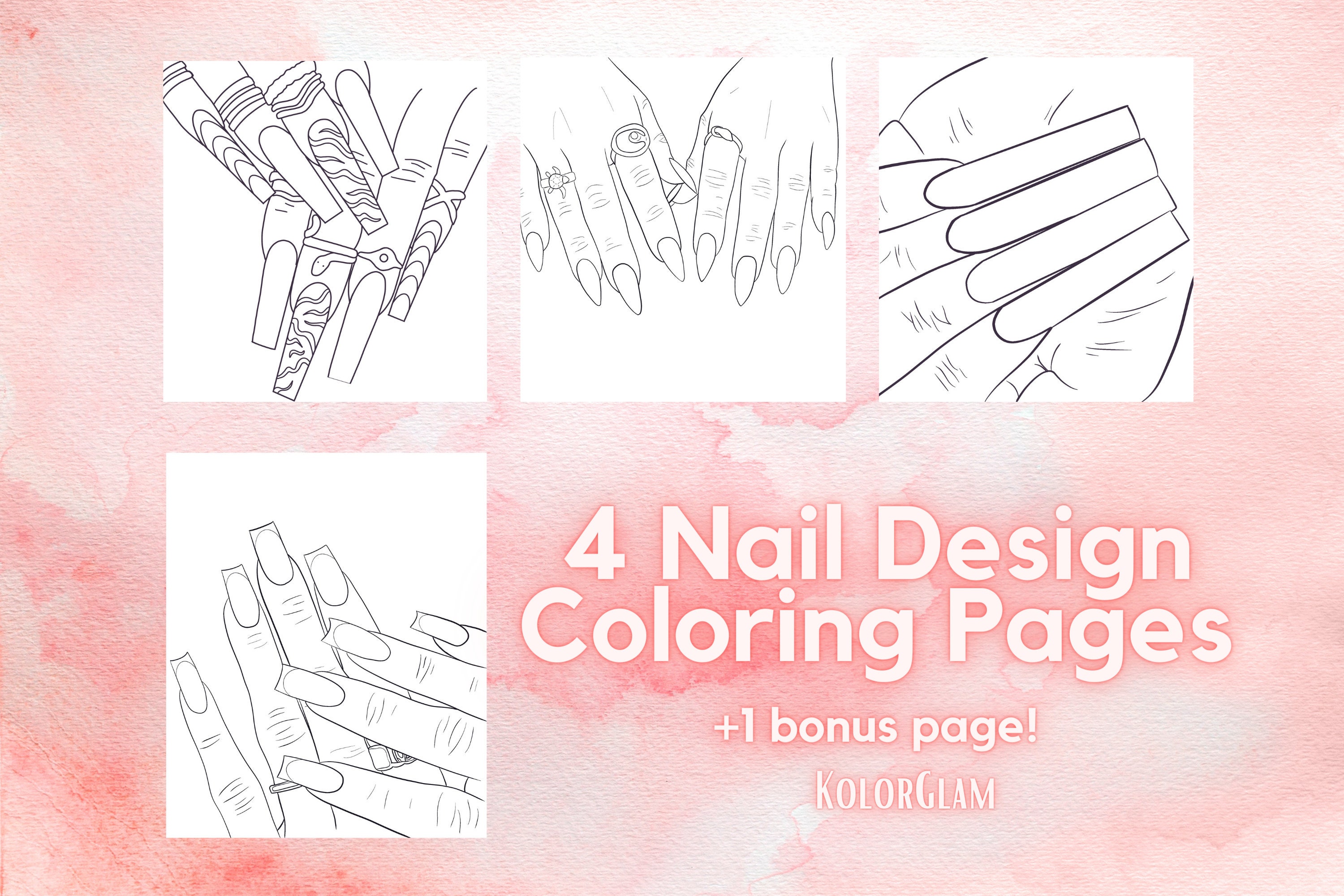 4 Nail Design Coloring Pages - Etsy