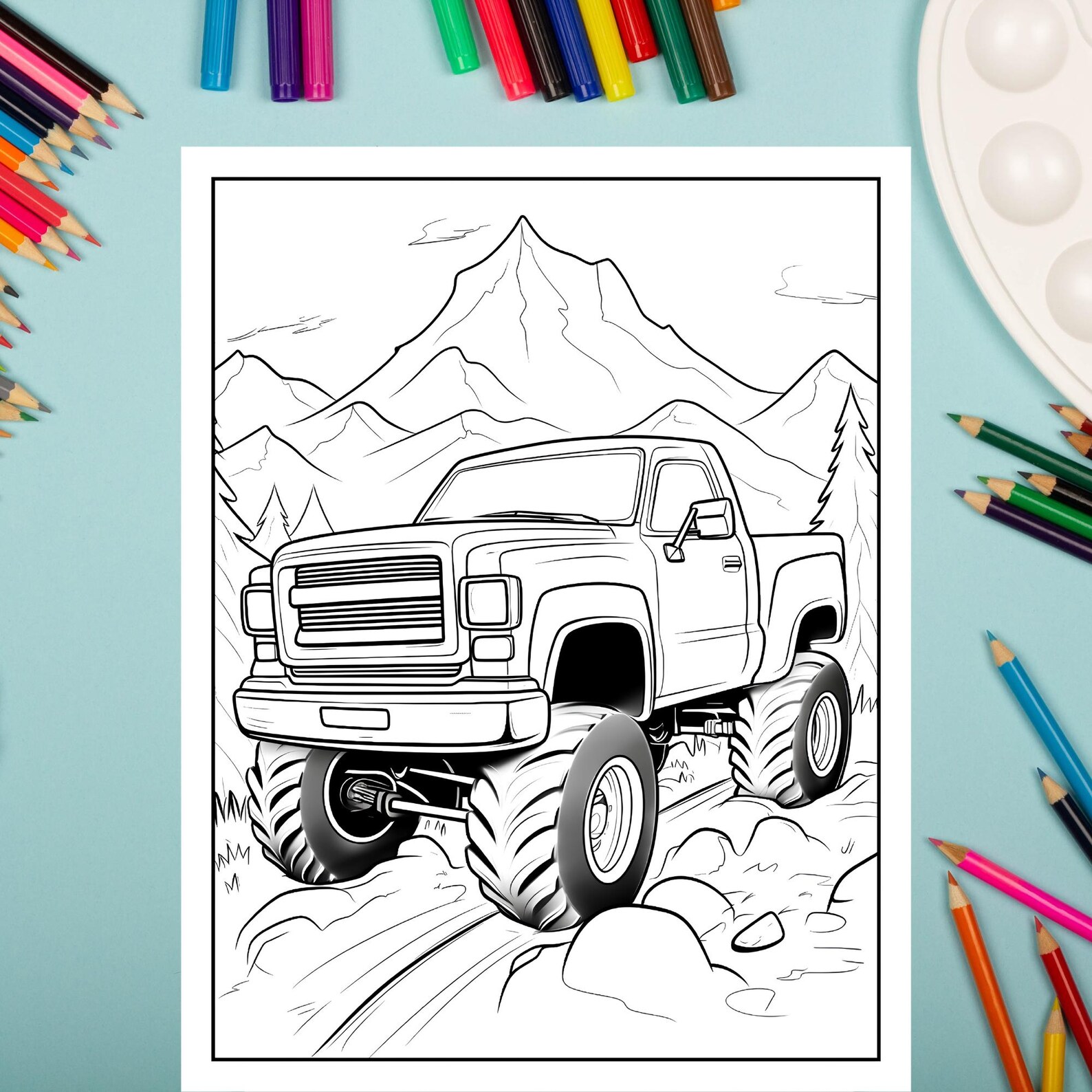 50 Monster Truck Coloring Pages for Kids & Adults (+5 Bonus) (digital ...