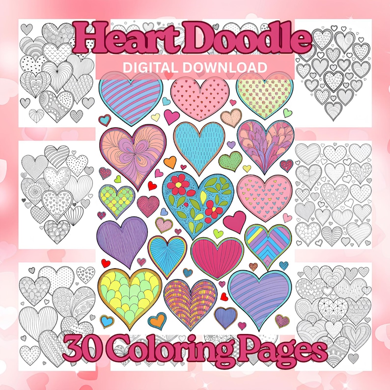 Heart Doodle Coloring Pages - 30 Heart Coloring Sheets for Kids and ...