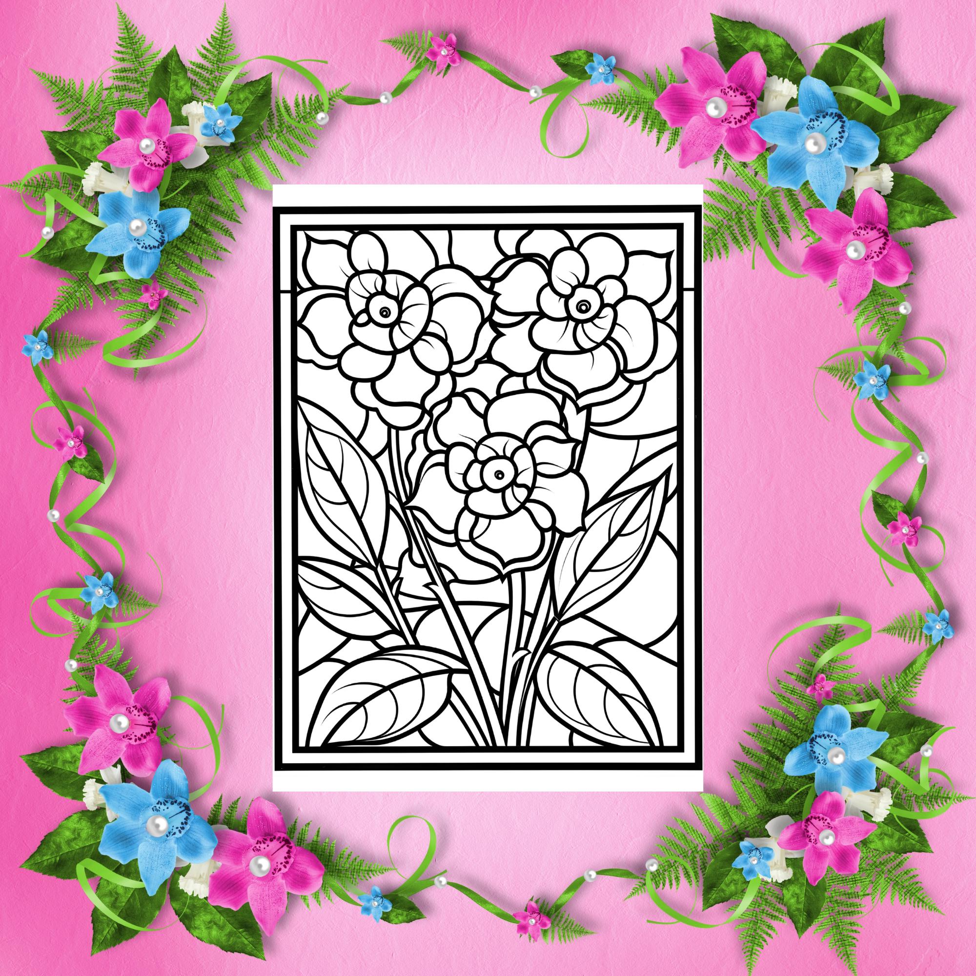 50 Stained Glass Flowers Coloring Pages | Floral Coloring Sheets | Kids ...