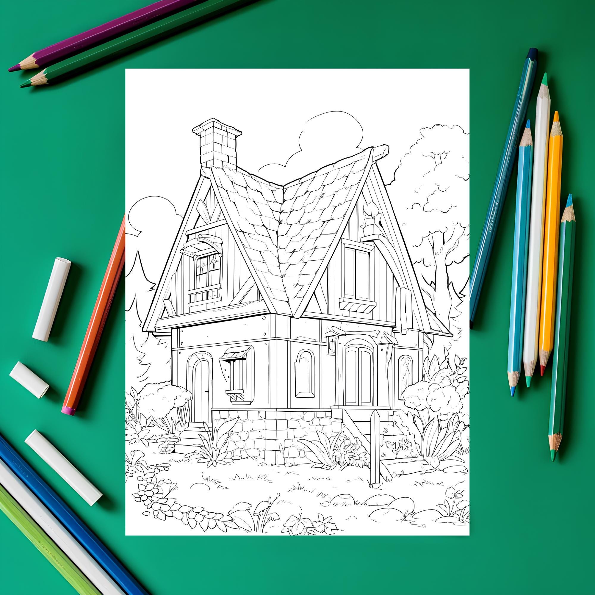 50 Country Cottage Coloring Pages | Cozy Cottage Coloring Page for ...