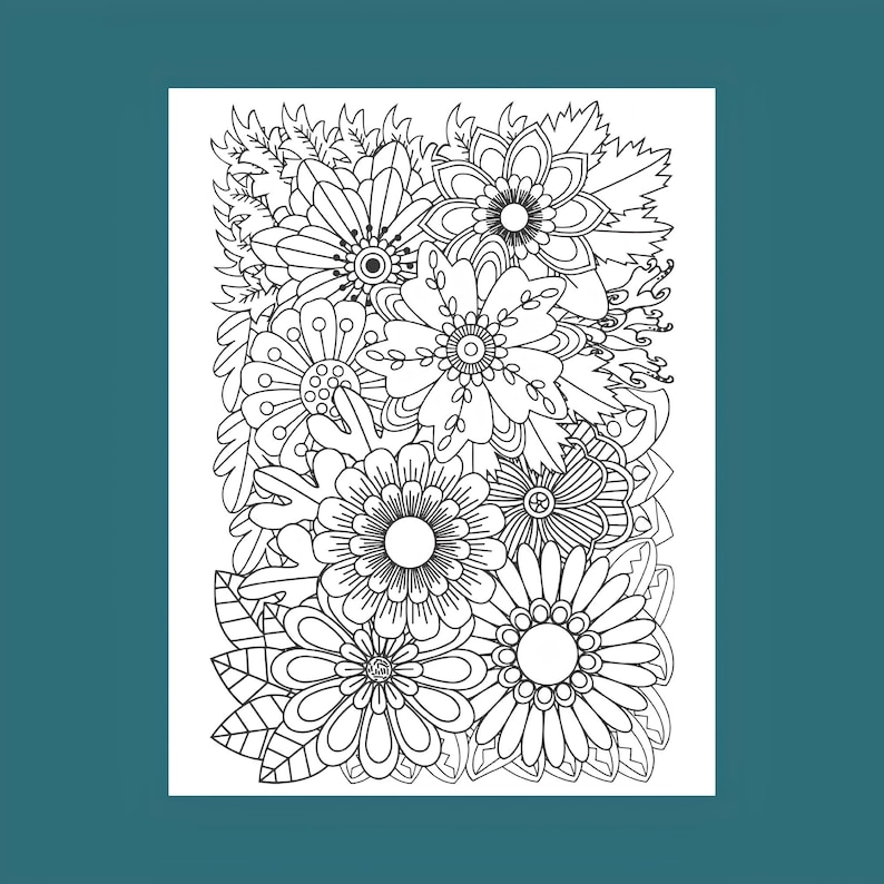Flower Zentangle Coloring Pages: Relaxing Floral Art (digital Download ...